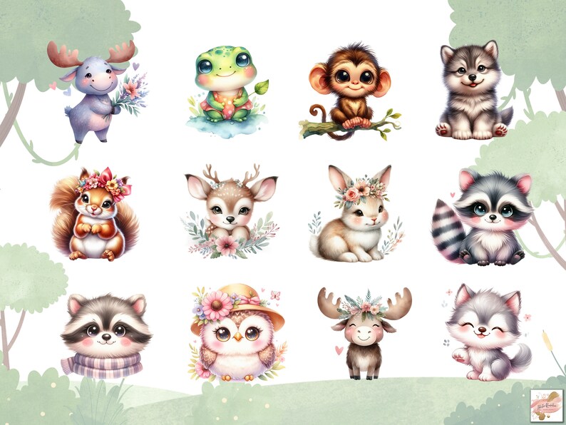 100 Cute Watercolor Woodland Animals Clipart Bundle, Forest Animals ...