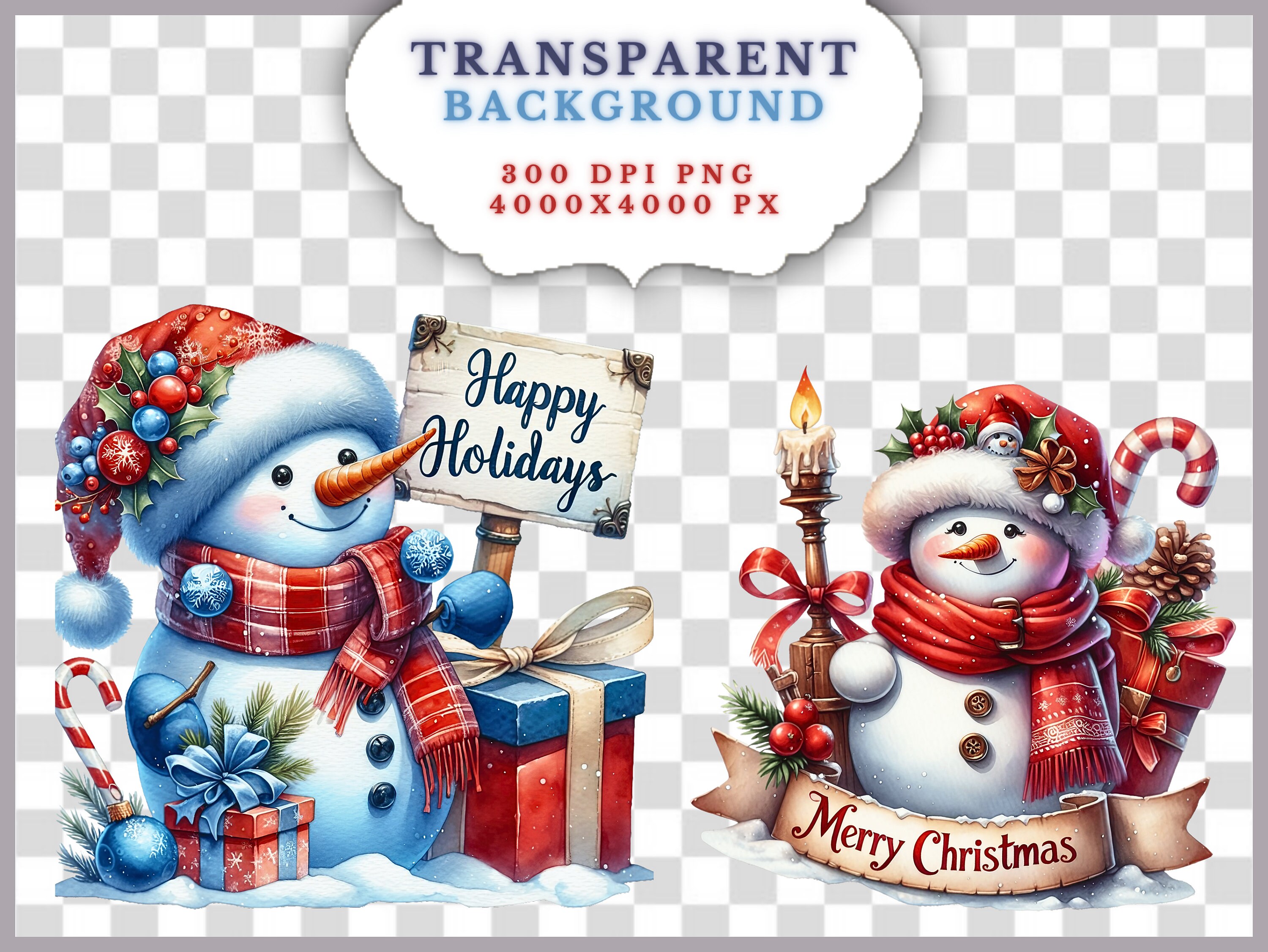 22 Watercolor Cute Snowman Clipart Bundle Festive Snowman Clipart ...