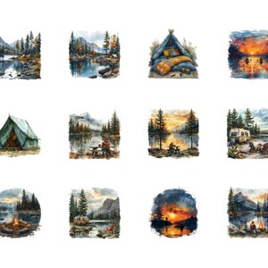 Watercolor Camping Clipart Bundle, Vacation Holiday Graphics, Mountain ...