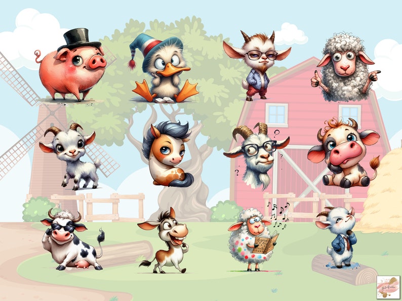 70 Cute & Funny Farm Animals Clipart Bundle, Cute Baby Farm Animals Png ...