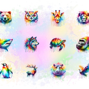 54 Watercolor Rainbow Animals Clipart Bundle, Colorful Animals Clipart ...