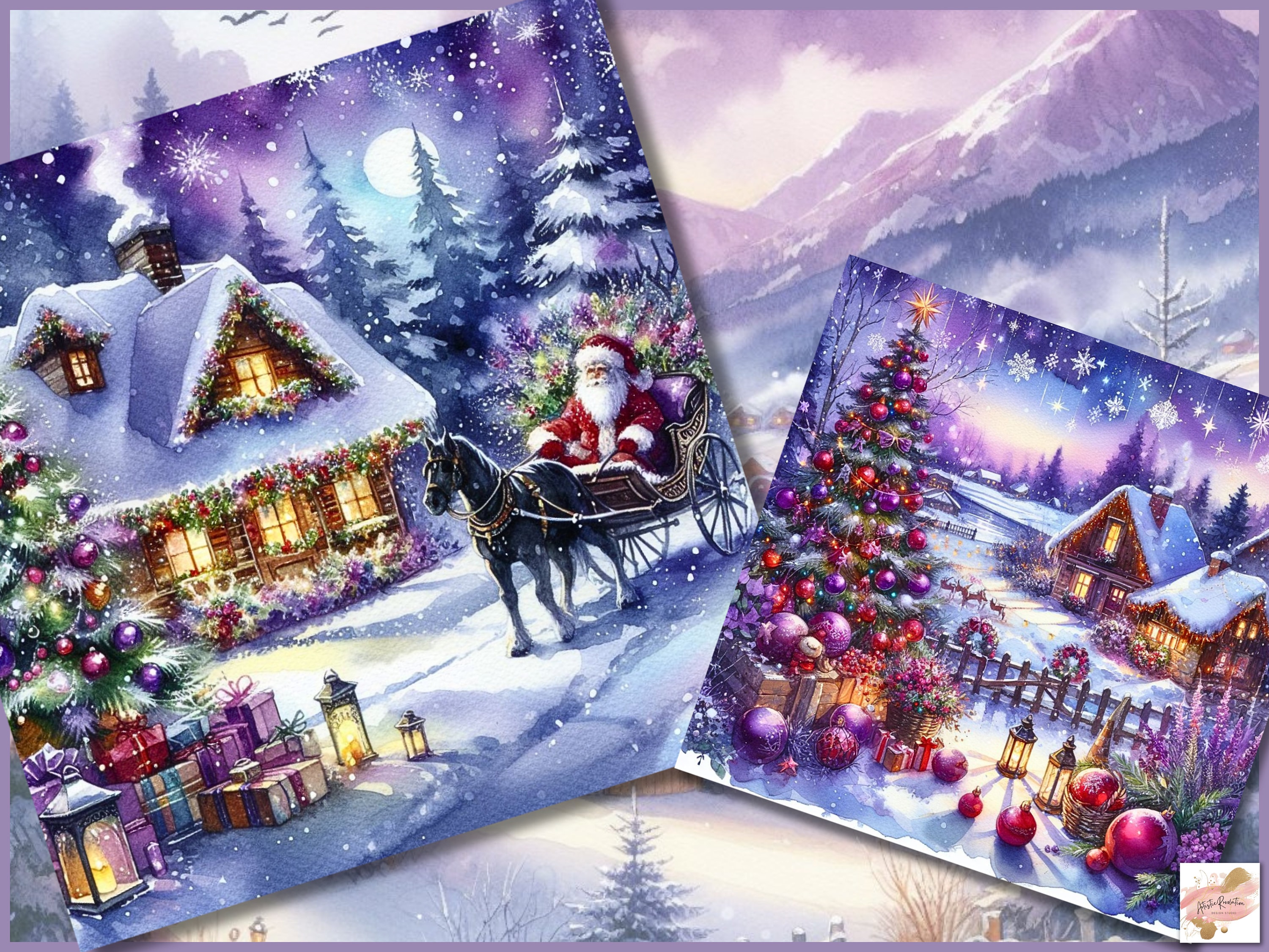 Watercolor Winter Scene Backgrounds Christmas Scene Backgrounds Artful ...