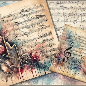 Vintage Music Sheet Junk Journal Paper, Old Music Papers Vintage ...
