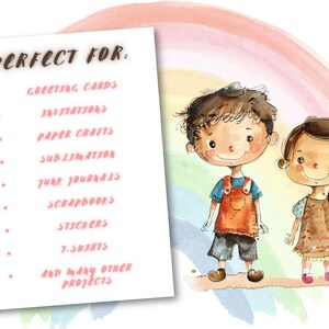 28 Cute Hand-drawn Watercolor Children Clipart Bundle, Children Clipart ...