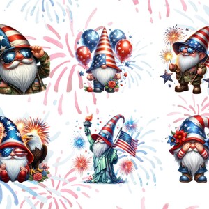 50 Watercolor 4th of July Gnomes Clipart, Patriotic Gnome Clipart, 4th ...
