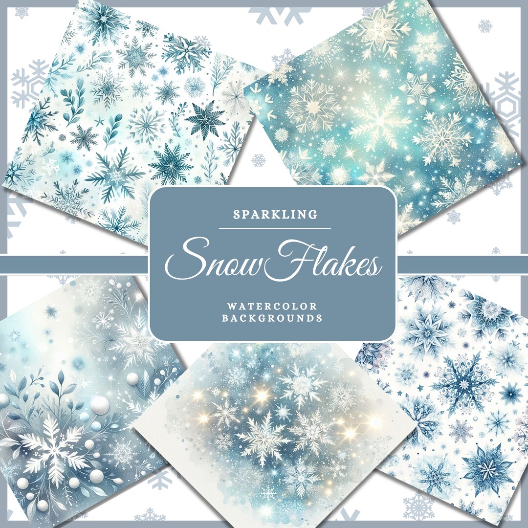 51 Winter Snowflakes Digital Papers Watercolor Snowflake Backgrounds ...