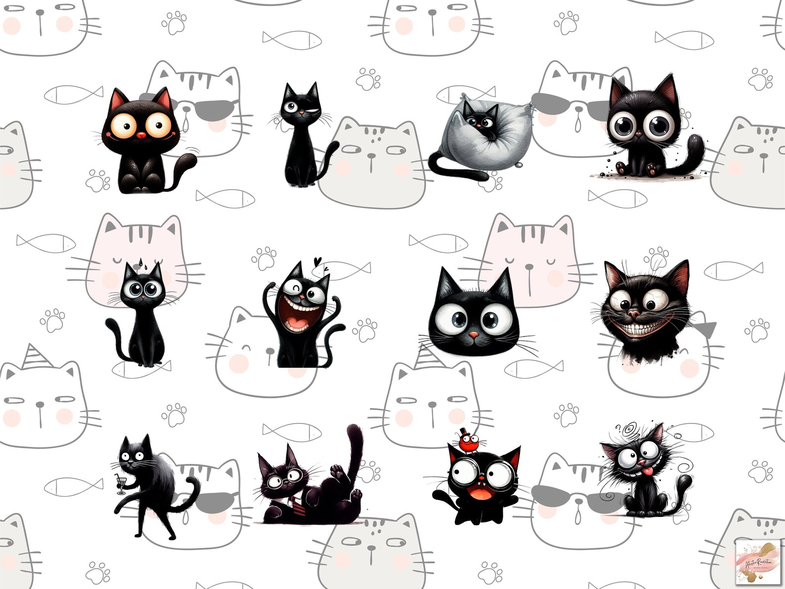 61 Funny Black Cats Clipart Bundle, Cute Black Cat Png Bundle ...