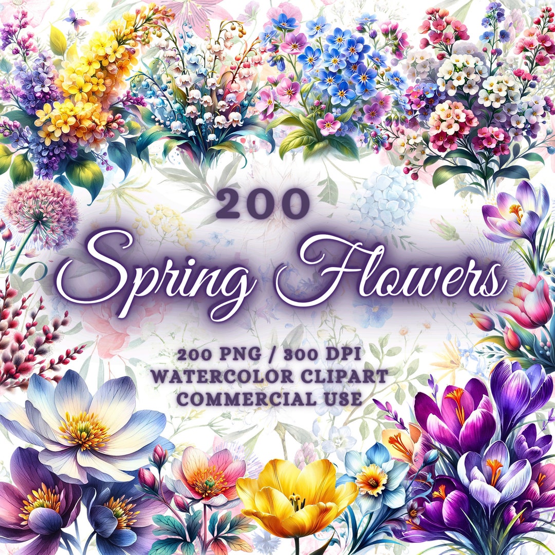 200 Watercolor Spring Flowers Clipart Bundle, Spring Wildflowers Png ...