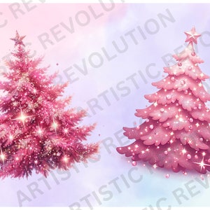 Pink Christmas Tree Clip Art Watercolor Christmas Trees Clipart Painted ...