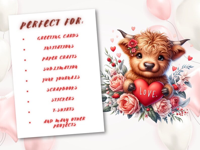 Valentine's Highland Baby Cow Clipart, Cute Highland Cow Prints, Baby ...