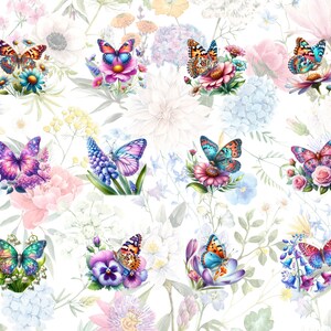 Watercolor Spring Flowers & Butterflies Clipart Bundle, Floral ...