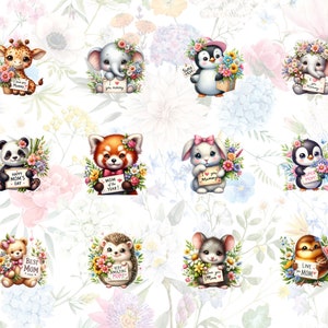 40 Watercolor Cute Animals Mothers Day Clipart Bundle, Mothers Day Png ...