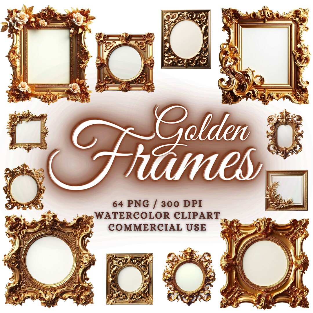 64 Gold Frames Clipart Png Bundle, Antique Frames Png Clipart Bundle ...
