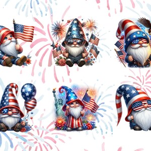 50 Watercolor 4th of July Gnomes Clipart, Patriotic Gnome Clipart, 4th ...