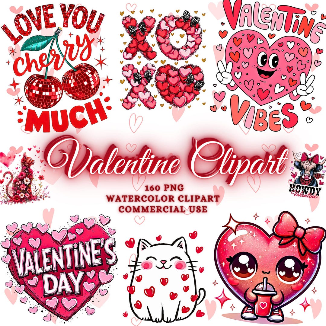 160 Valentines Clipart Bundle, Coquette Valentine PNG, Valentine Heart ...