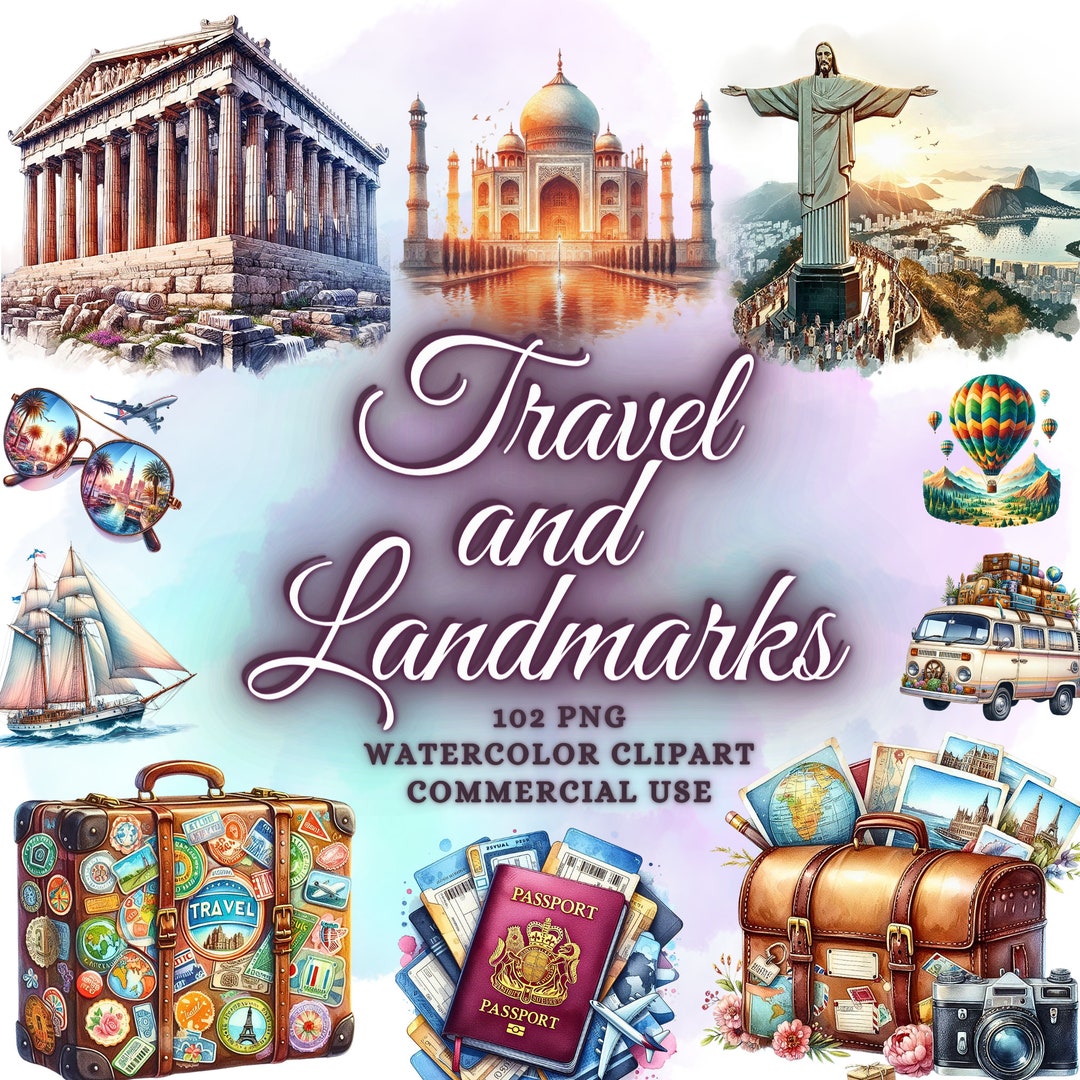 Watercolor Travel Clipart, Watercolor Landmarks Clipart, Vacation ...