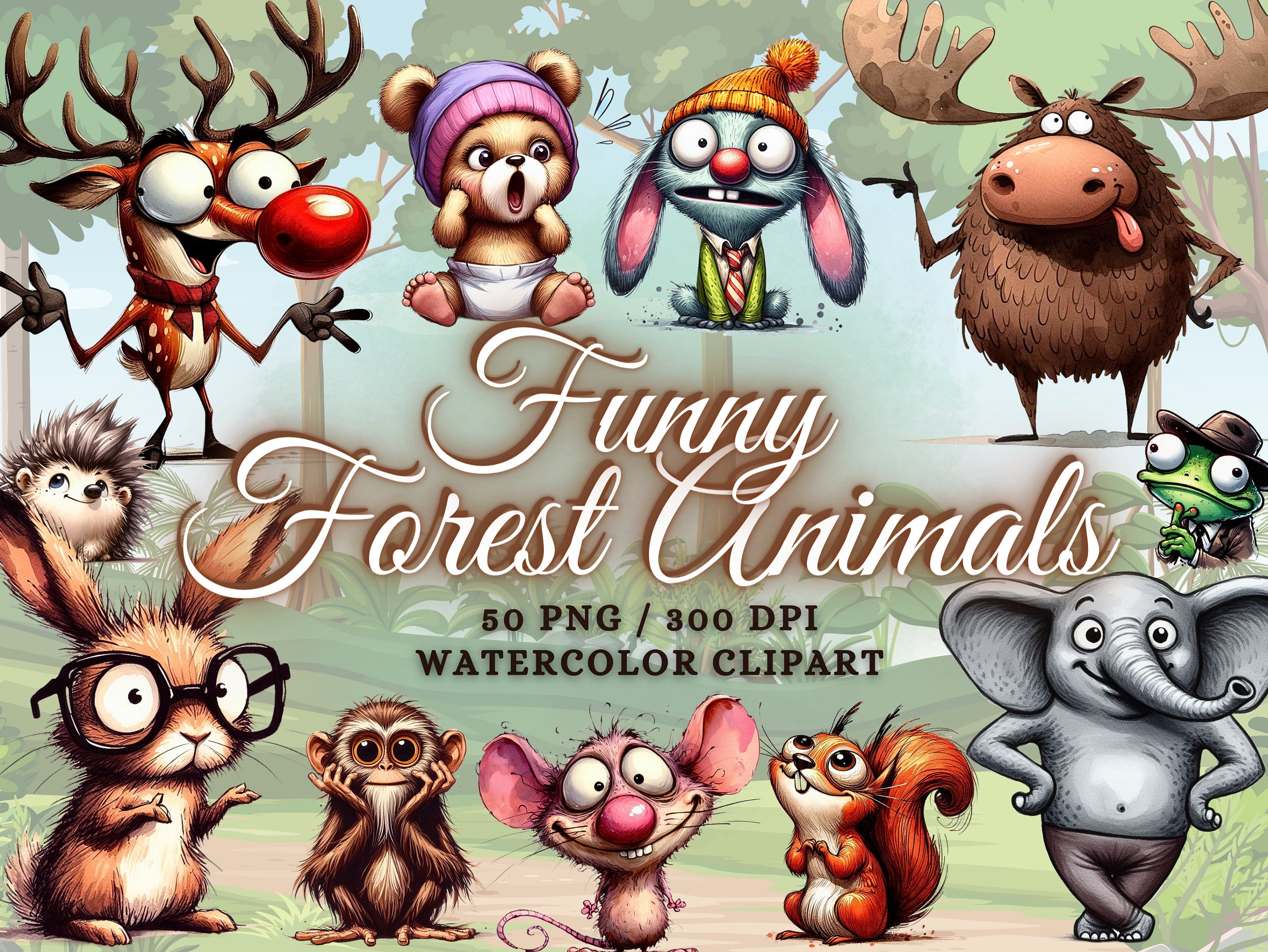 270 Cute Funny Animals Clipart Bundle, Cute Funny Animals Png, Cute ...