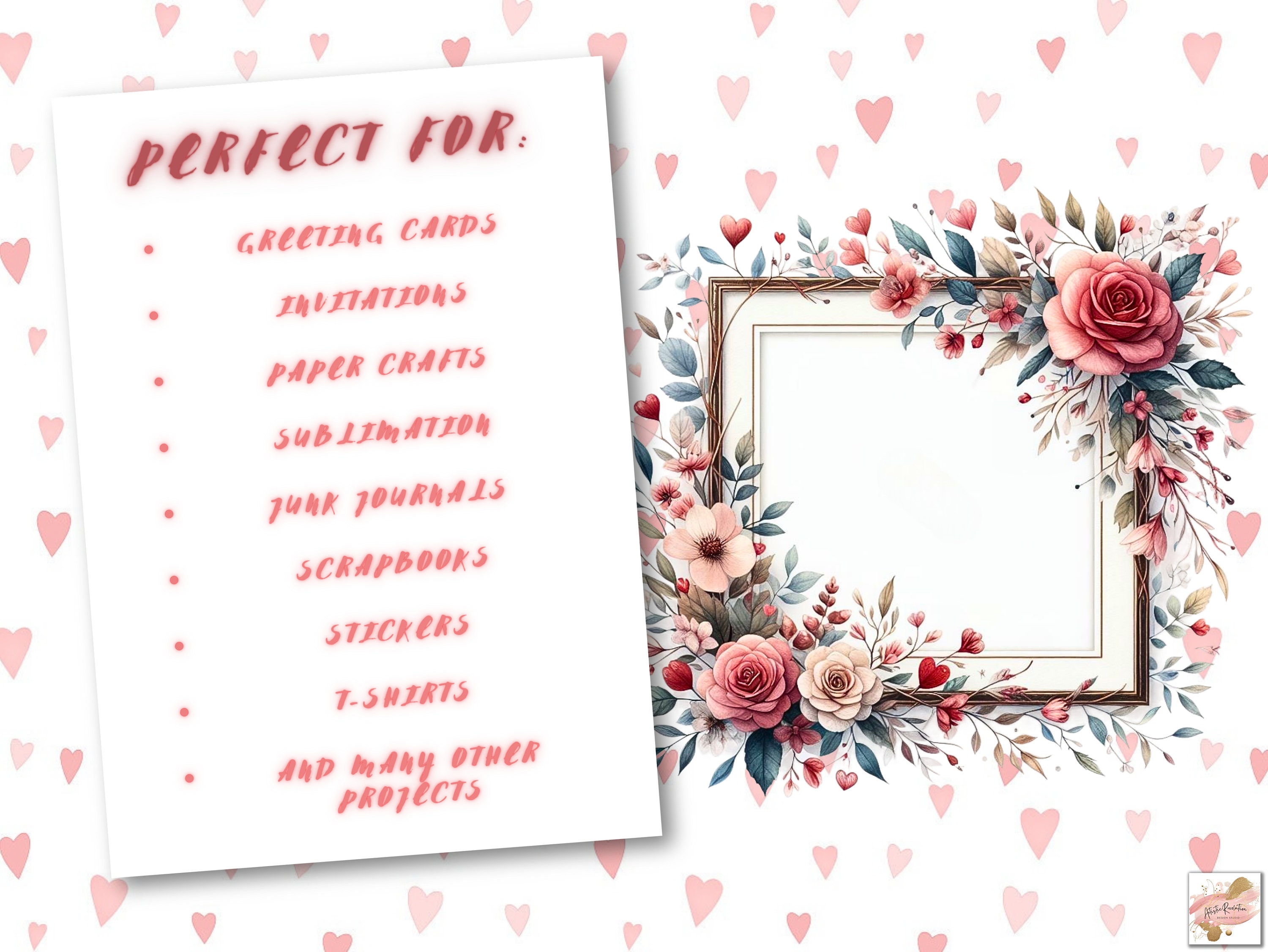 Valentines Watercolor Heart Border Clipart Heart Floral Frame PNG ...
