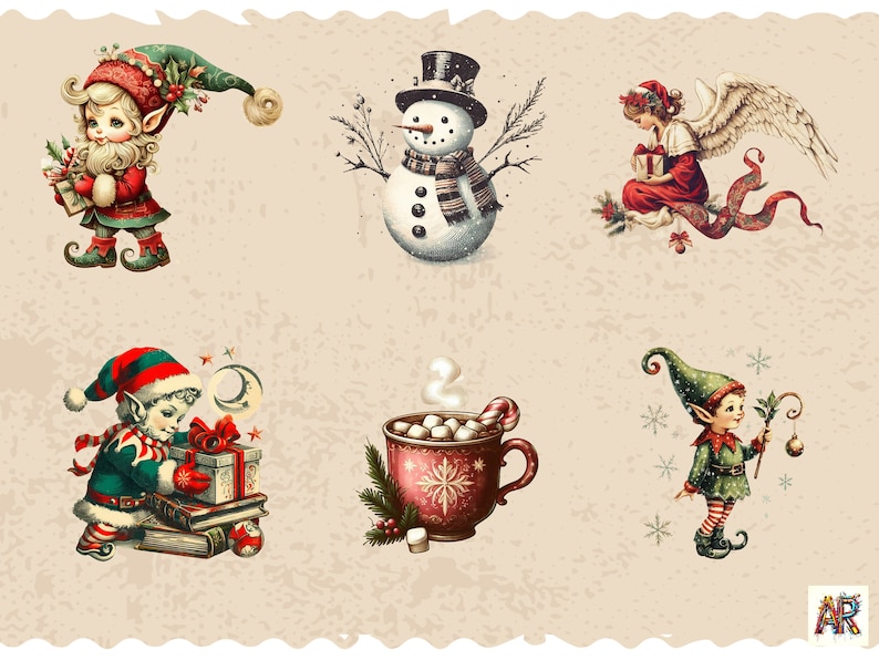 57 Retro Vintage Christmas Clipart Bundle, Vintage Christmas PNG, Retro ...