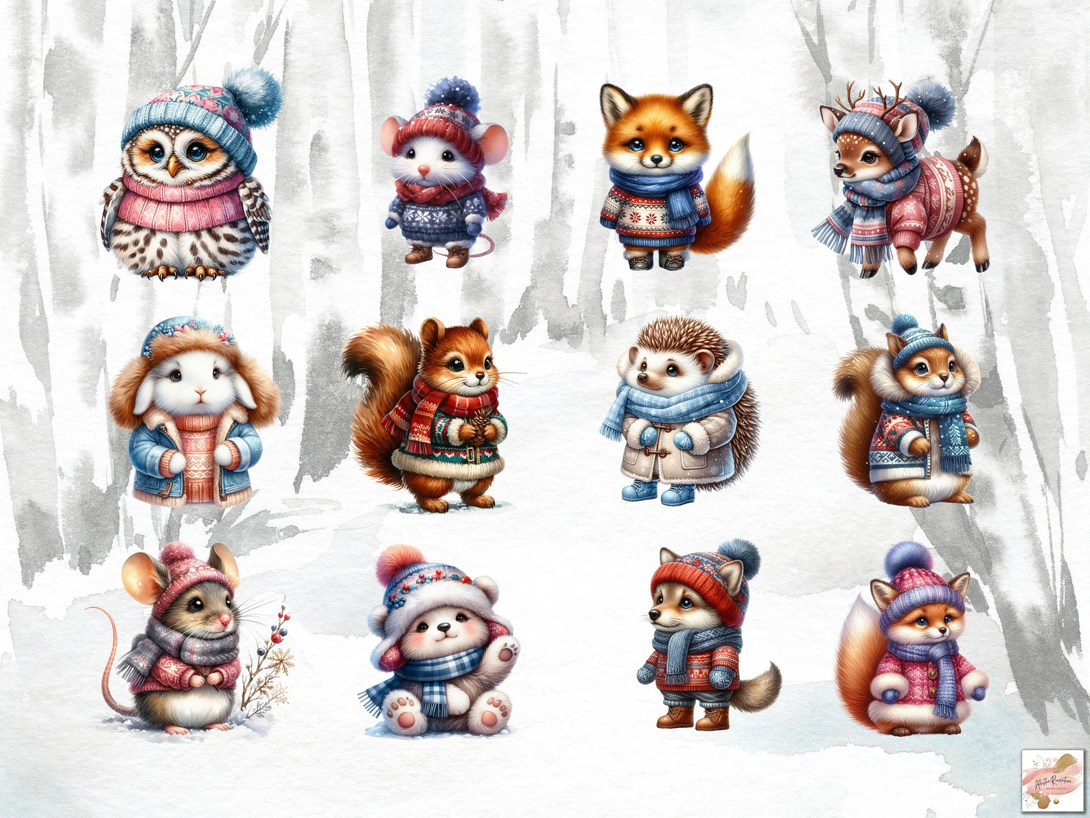 Watercolor Woodland Animals Clipart , Winter Clipart Bundle, Watercolor ...