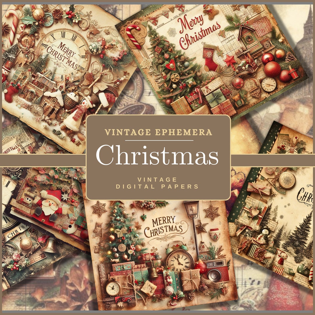 Vintage Christmas Ephemera Papers, Vintage Christmas Digital Paper ...