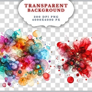 64 Alcohol Ink Splashes Clipart Bundle, Watercolor Splash Png ...