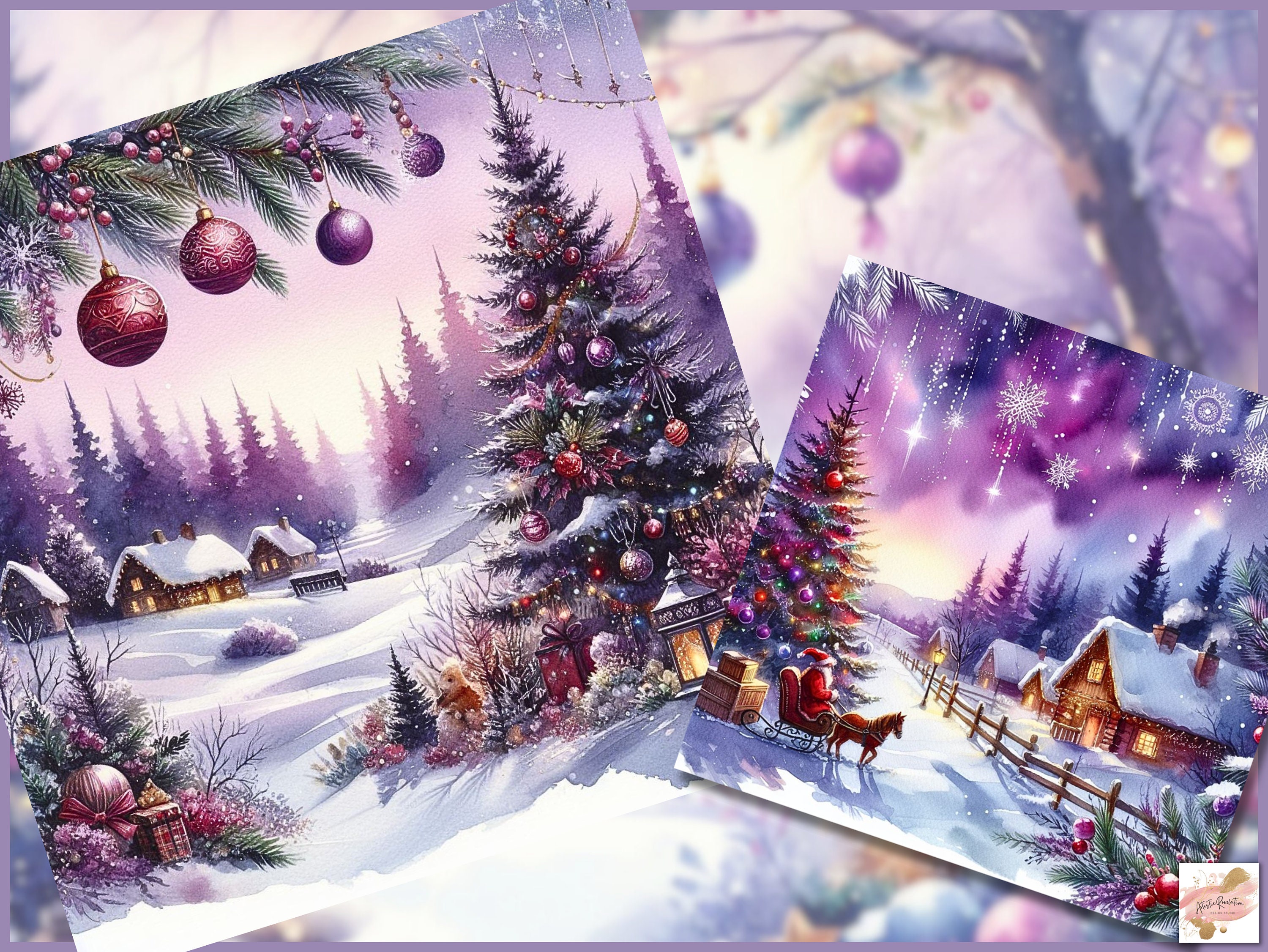 Watercolor Winter Scene Backgrounds Christmas Scene Backgrounds Artful ...