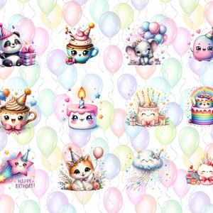 62 Cute Kawaii Birthday Clipart Bundle, Kawaii Birthday Png, Happy ...