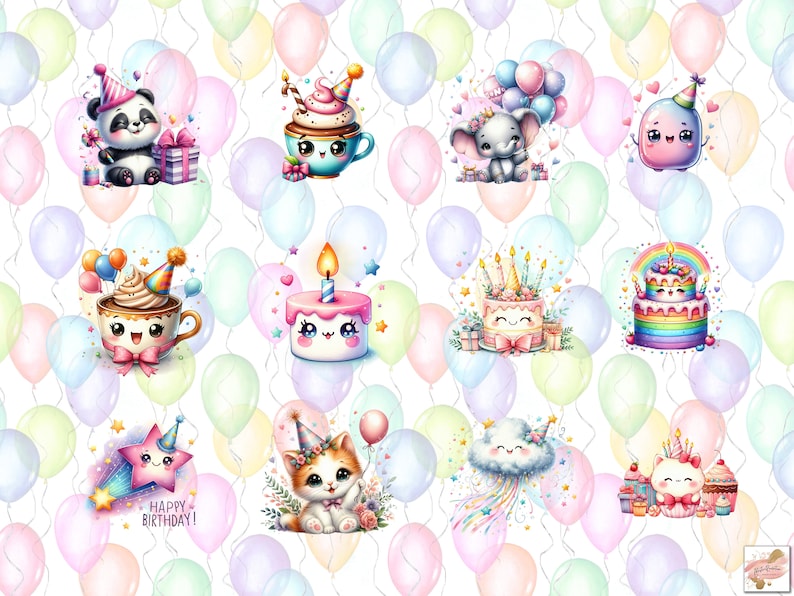 62 Cute Kawaii Birthday Clipart Bundle, Kawaii Birthday Png, Happy ...
