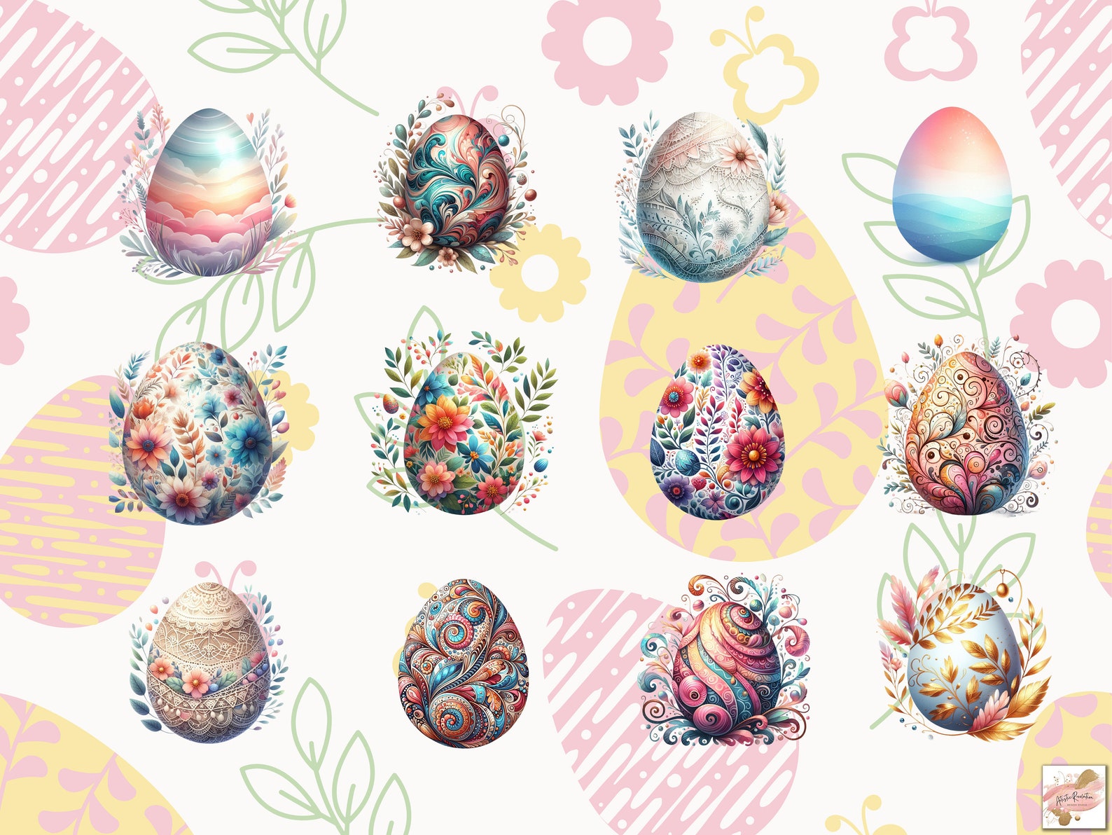70 Watercolor Easter Egg Clipart Png, Watercolor Easter Clipart Bundle ...