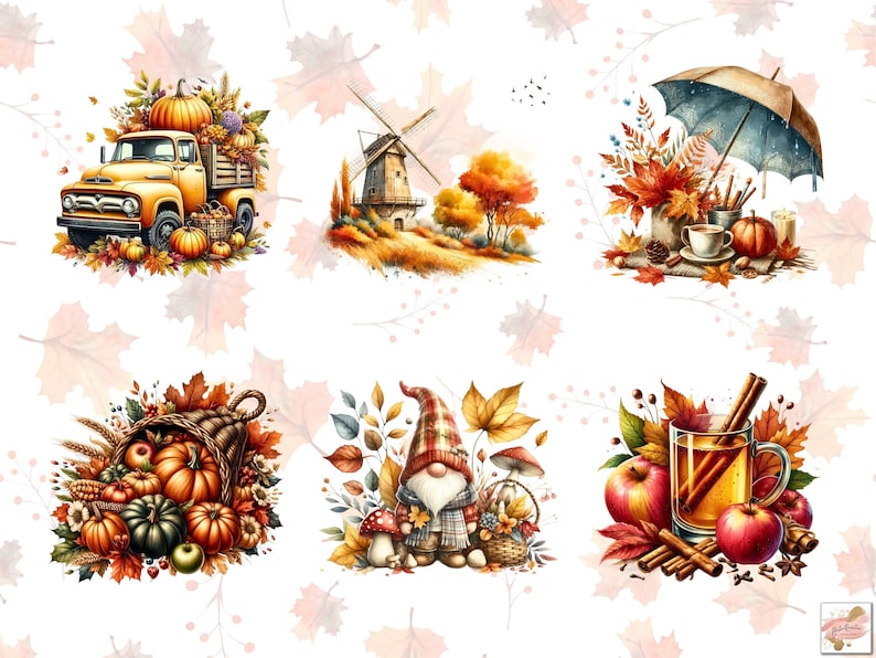Watercolor Fall Clipart Bundle, Cozy Fall Png Bundle, Fall Sublimation ...