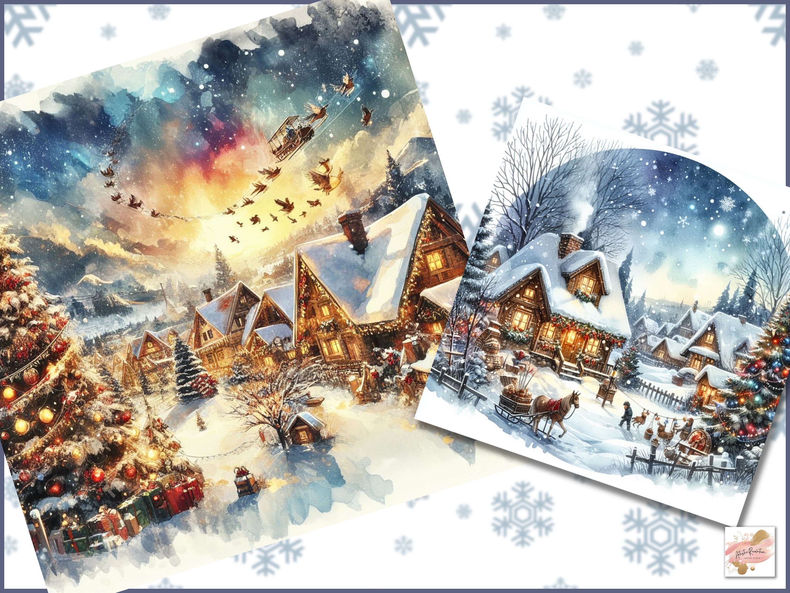 Winter Scene Backgrounds Watercolor Winter Festive Landscapes - Etsy UK