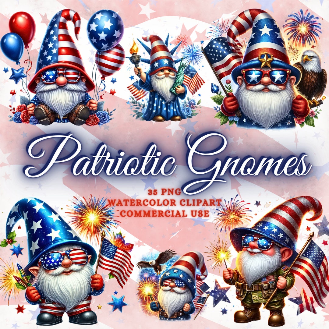 Watercolor Patriotic Gnomes Clipart Bundle, Patriotic Clipart, Cute ...