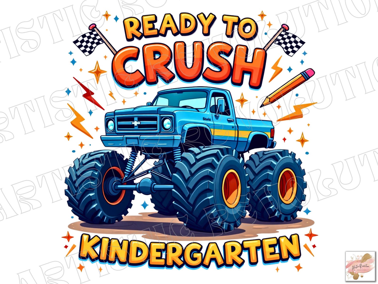 Ready to Crush Kindergarten Png, Monster Truck Png, First Day of School ...