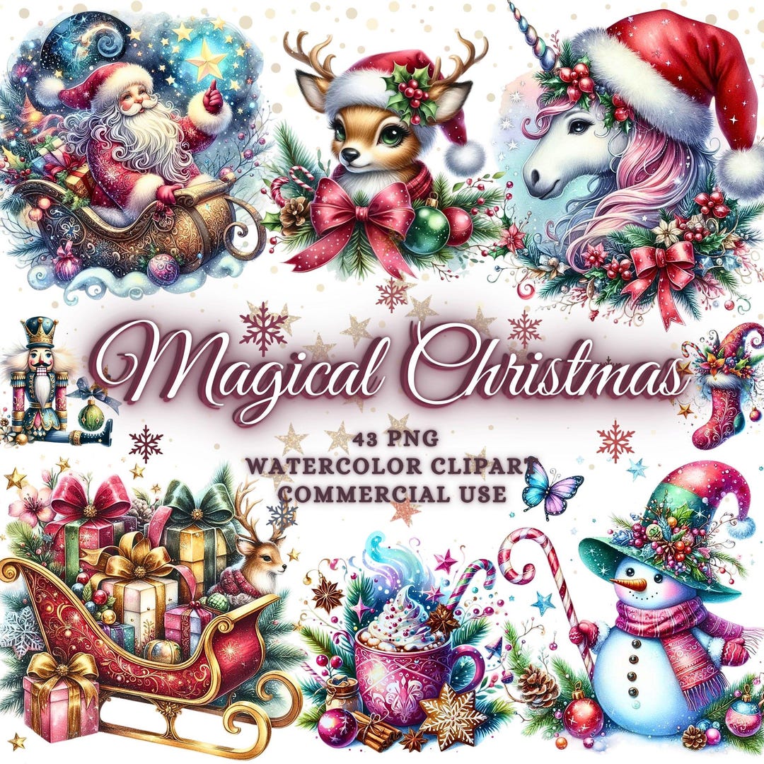 Watercolor Christmas Clipart Bundle, Magical Christmas Clipart ...