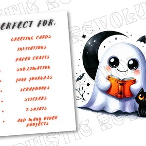Cute Ghost Reading Book PNG, Spooky Season Png, Black Cat Png ...