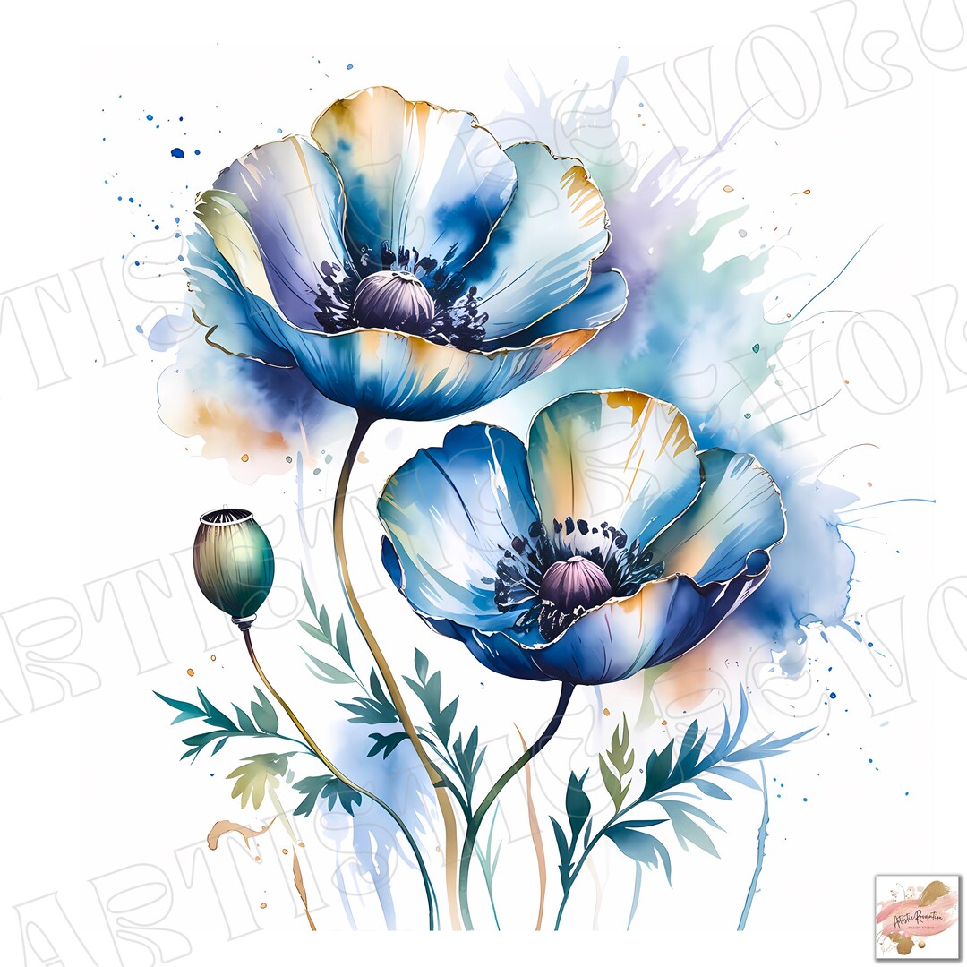 13 Abstract Watercolor Floral Clipart Bundle, Gold Blue Green Pink ...