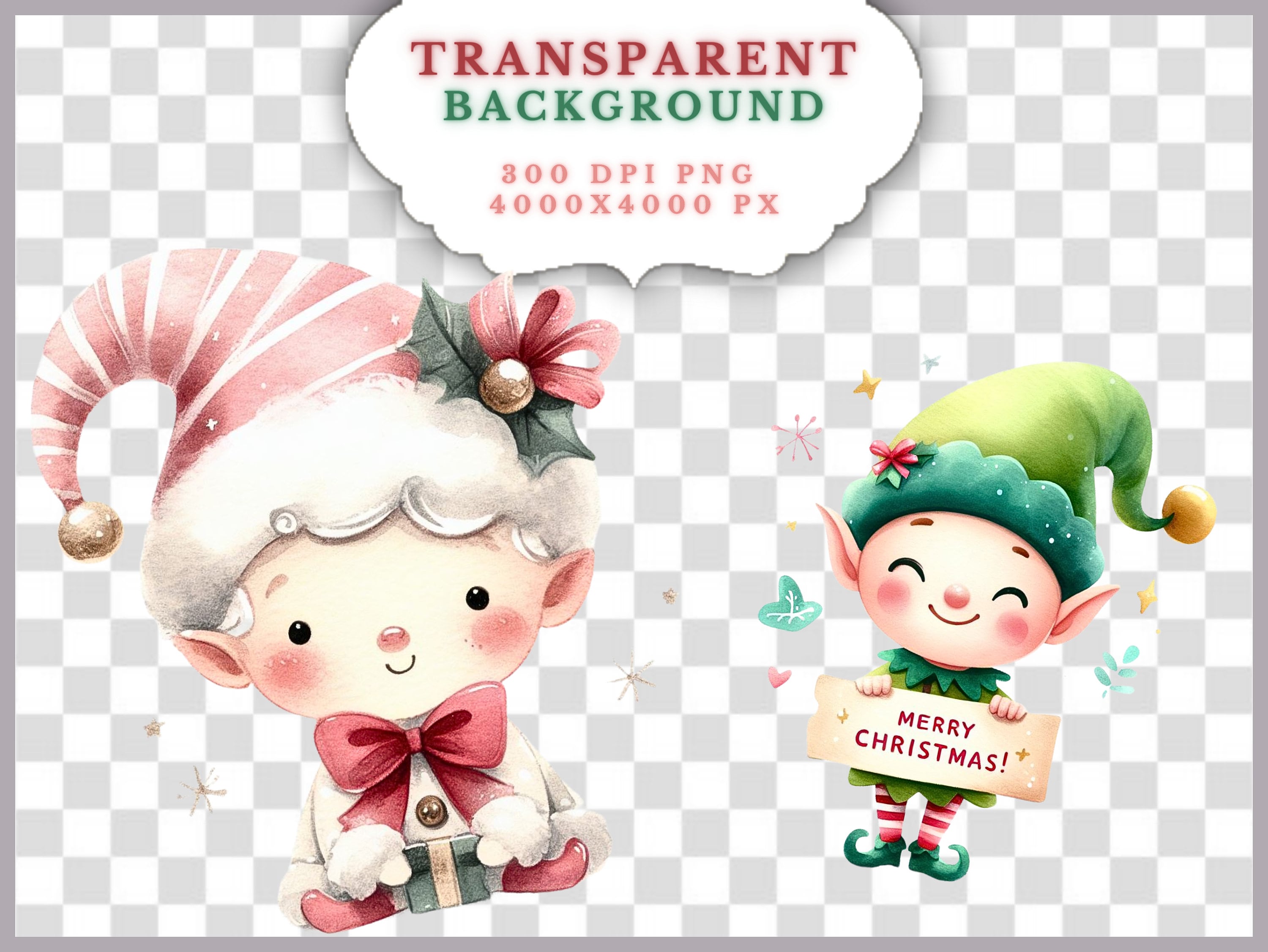 Christmas Elves Watercolor Clipart Cute Elf Clipart Bundle - Etsy