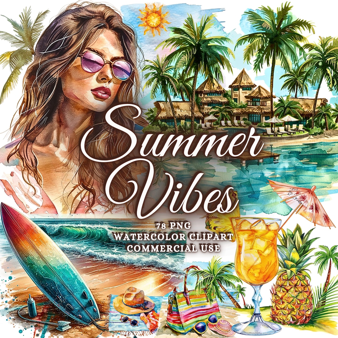 78 Watercolor Summer Clipart Bundle, Summer Png, Summer Beach Clipart ...