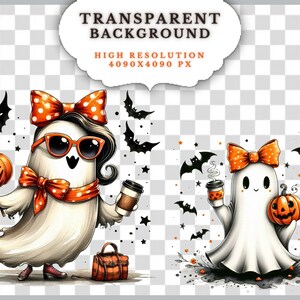 Watercolor Halloween Ghost Clipart Bundle Cute Ghost Png Cute Ghost ...