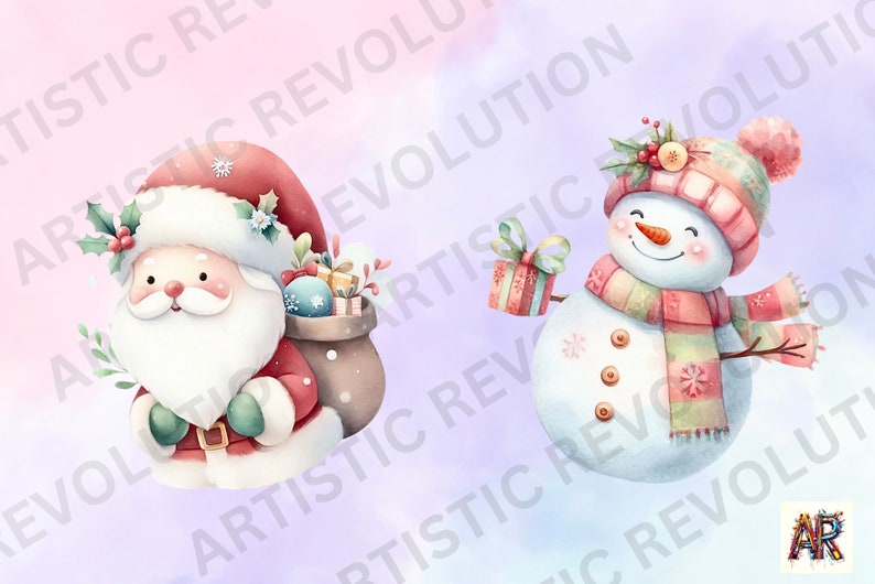 Cute Pastel Christmas Clipart Bundle PNG Watercolor Xmas Clip Art Pink ...
