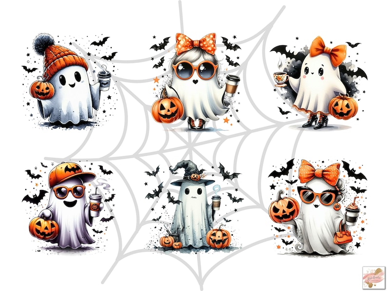 Watercolor Halloween Ghost Clipart Bundle Cute Ghost Png Cute Ghost ...