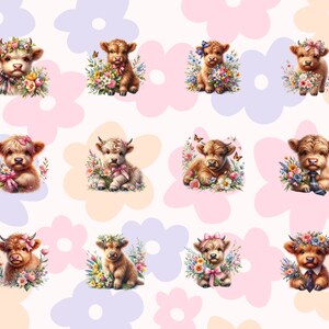 Watercolor Spring Highland Cows Clipart Bundle, Spring Flowers Clipart ...