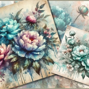 Watercolor Peonies Papers, Vintage Peonies Digital Papers Peony Journal ...