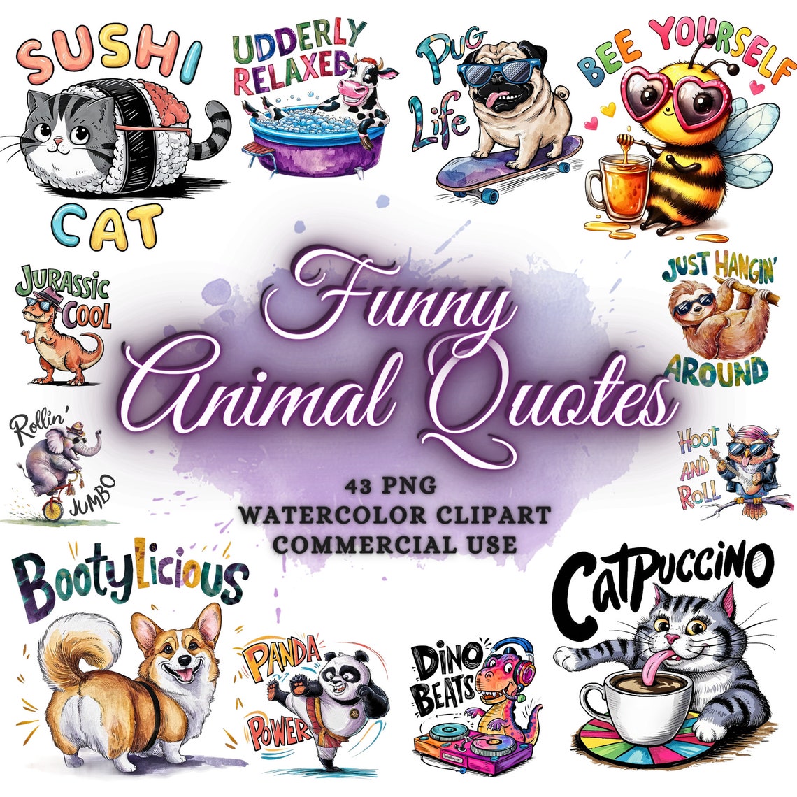 43 Funny Quotes Animals Clipart Bundle, Funny Animal Clipart ...