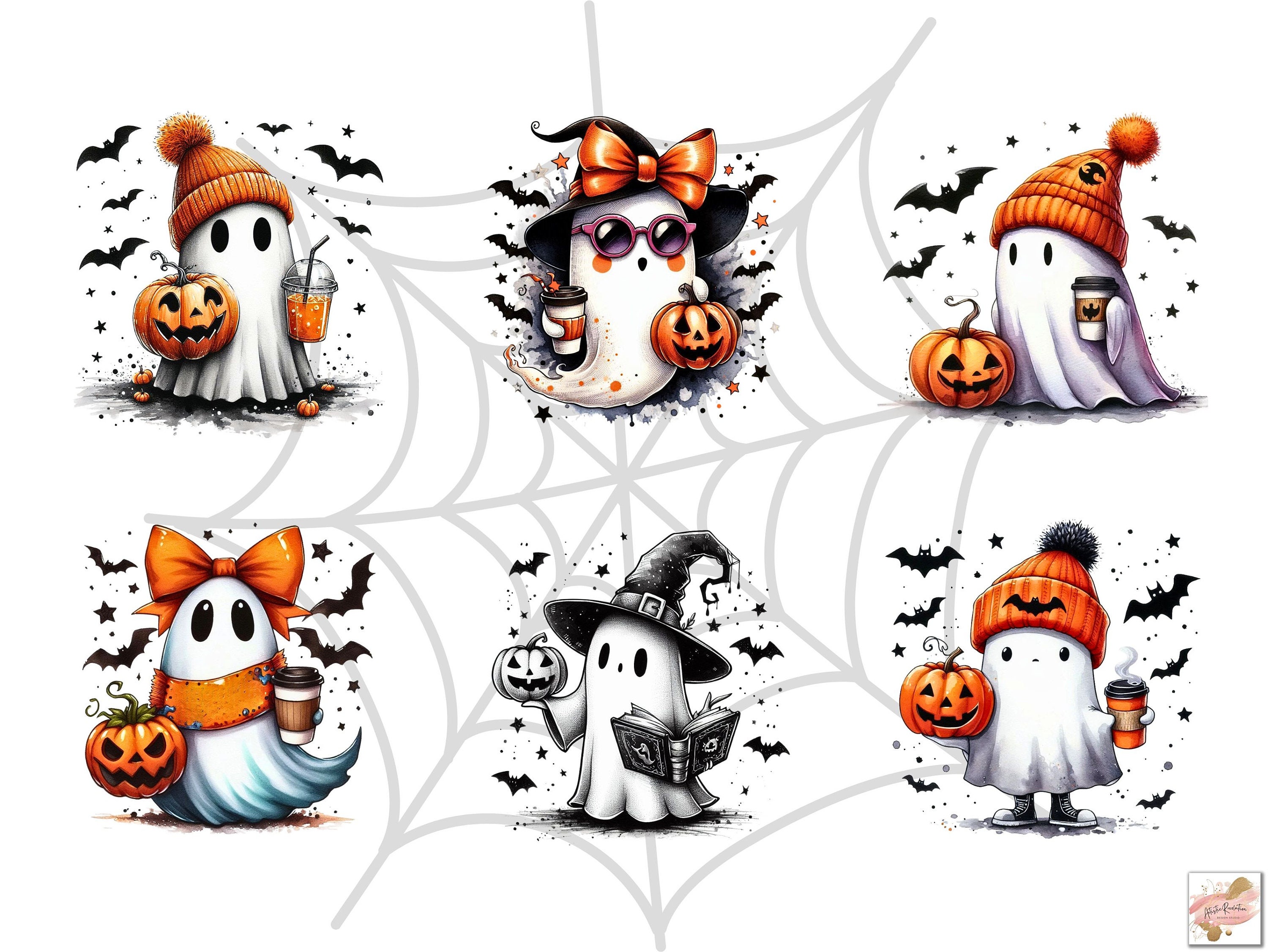 Watercolor Halloween Ghost Clipart Bundle Cute Ghost Png Cute Ghost ...