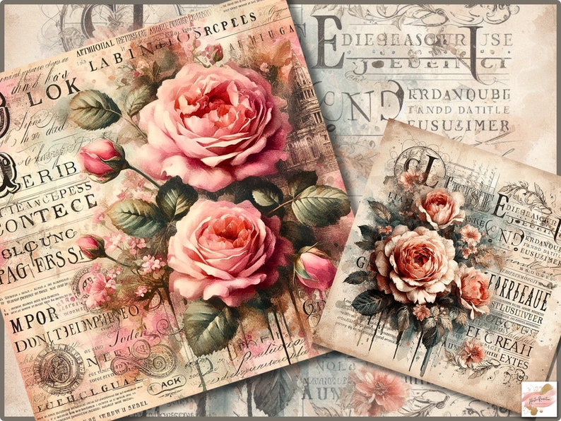 Vintage Floral Junk Journal Papers, Printable Shabby Pages Floral Junk ...