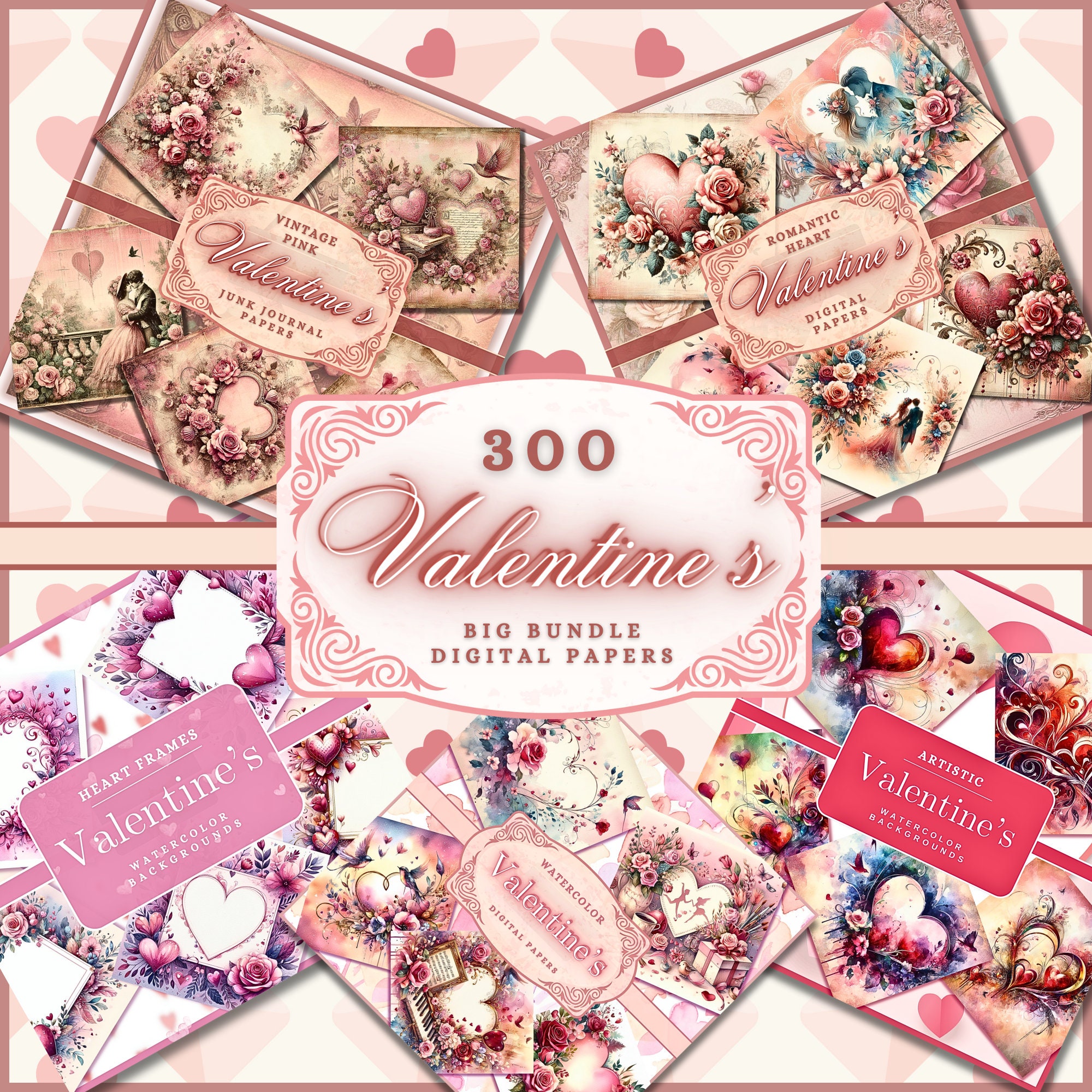 300 Valentines Junk Journal Kit Megabundle Valentines Day Papers