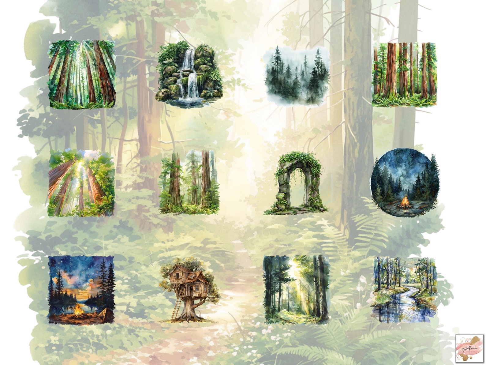 71 Watercolor Forest Clipart Bundle, Woodland Png Bundle, Woodland ...