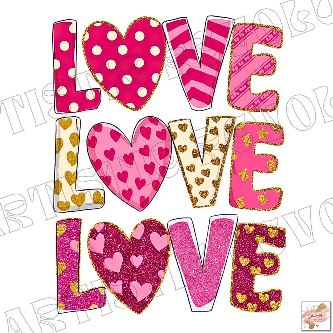Pink Valentines Love Png, Glitter Valentine Heart Png, Love Valentine ...
